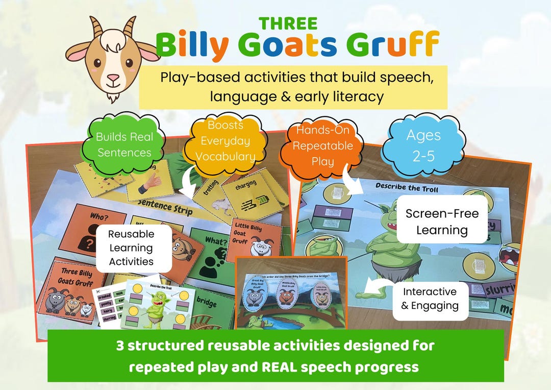 Three Billy Goats Gruff Speech Therapy Activities | Preschool Printable ...