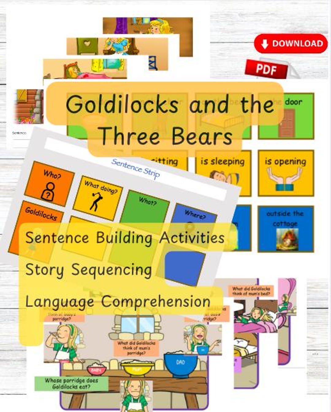 Goldilocks and the Three Bears Activity Bundle for Sentence Building ...