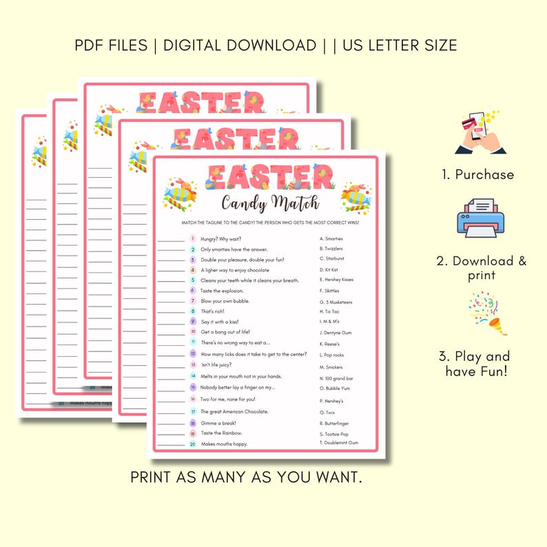 Easter Candy Match Game, Classroom Party Quiz (digital Download) - Etsy
