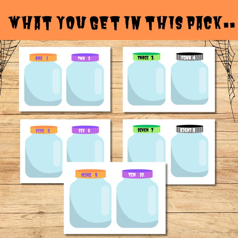 Halloween Counting Activity for Kids, Fall Activity Number Sorting Jars ...
