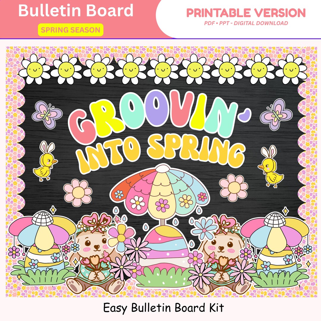 Retro Spring Bulletin Board Groovin Into Spring (digital Download) - Etsy
