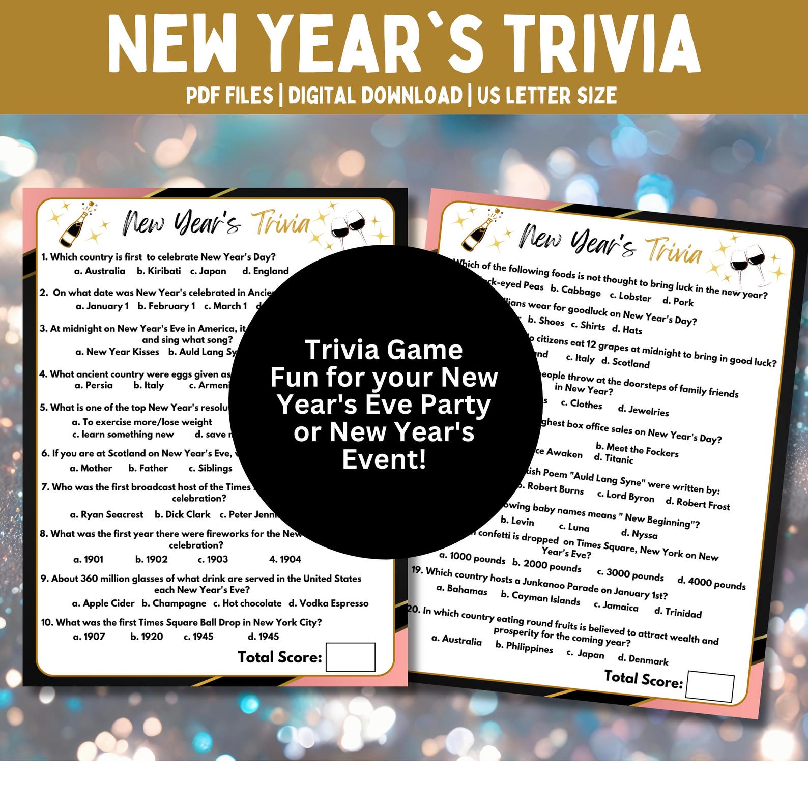 New Year's Eve Trivia Game, Family Party (digital Download) - Etsy
