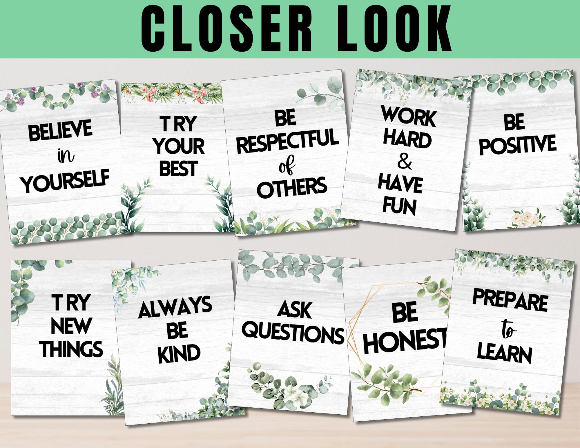Eucalyptus Theme Classroom Rules, Motivational Poster Set ...
