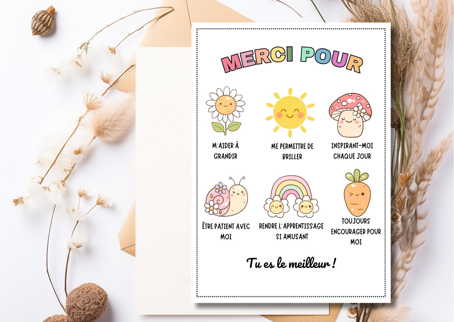 Thank You Card for Teacher in French Printable | French Nursery ...