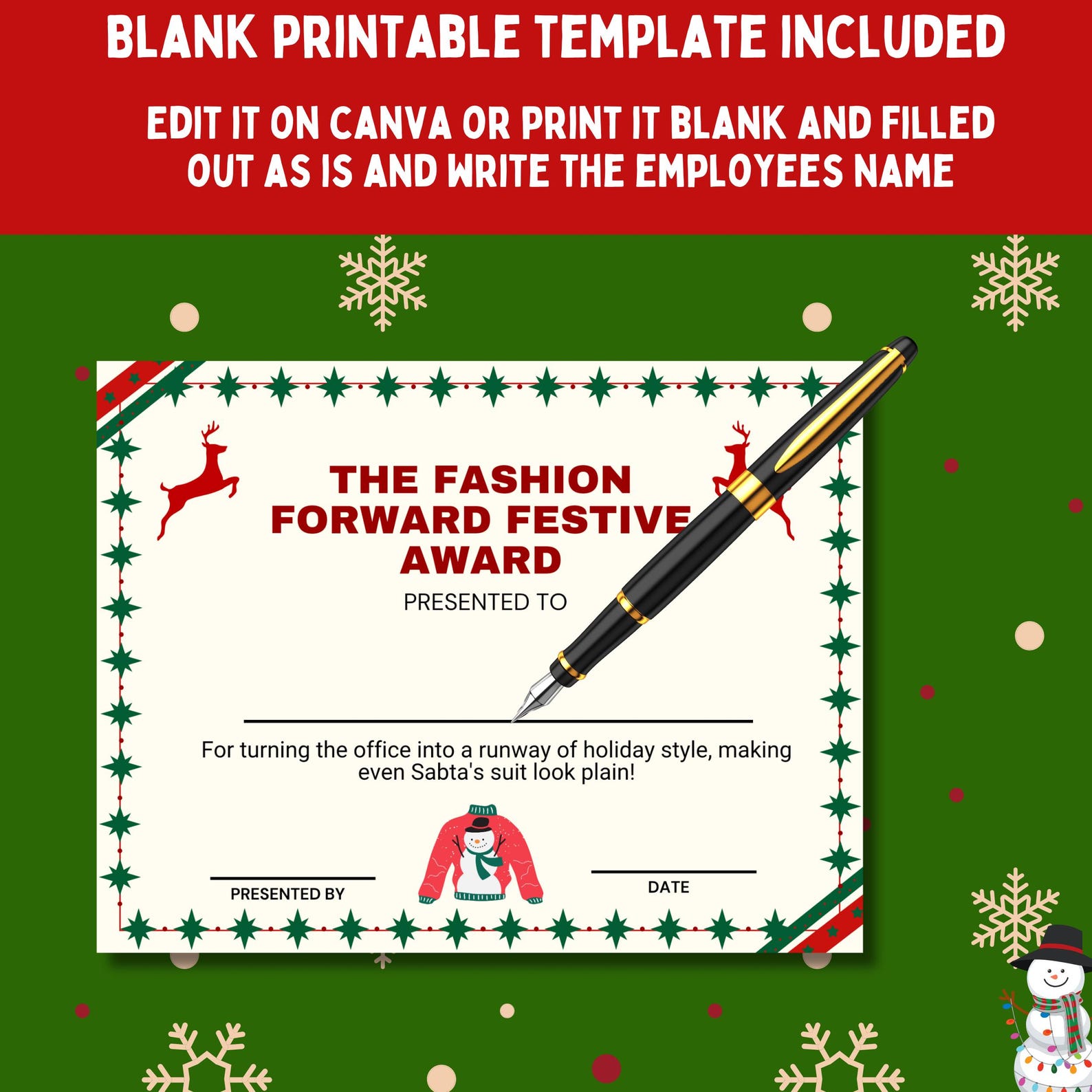 20 Funny Christmas Awards for Employees, Certificates Editable in Canva ...