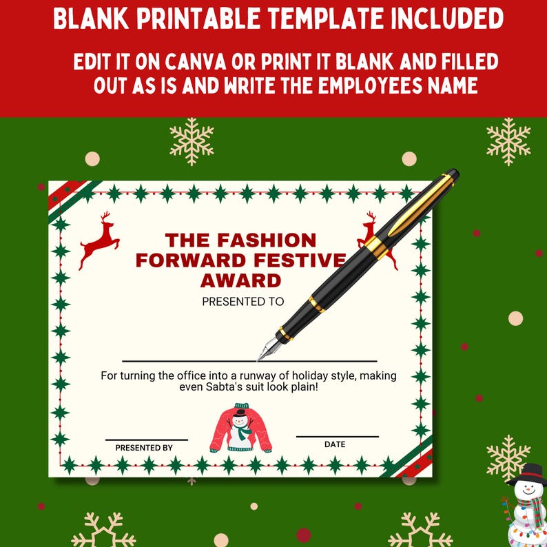 20 Funny Christmas Awards for Employees, Certificates Editable in Canva ...