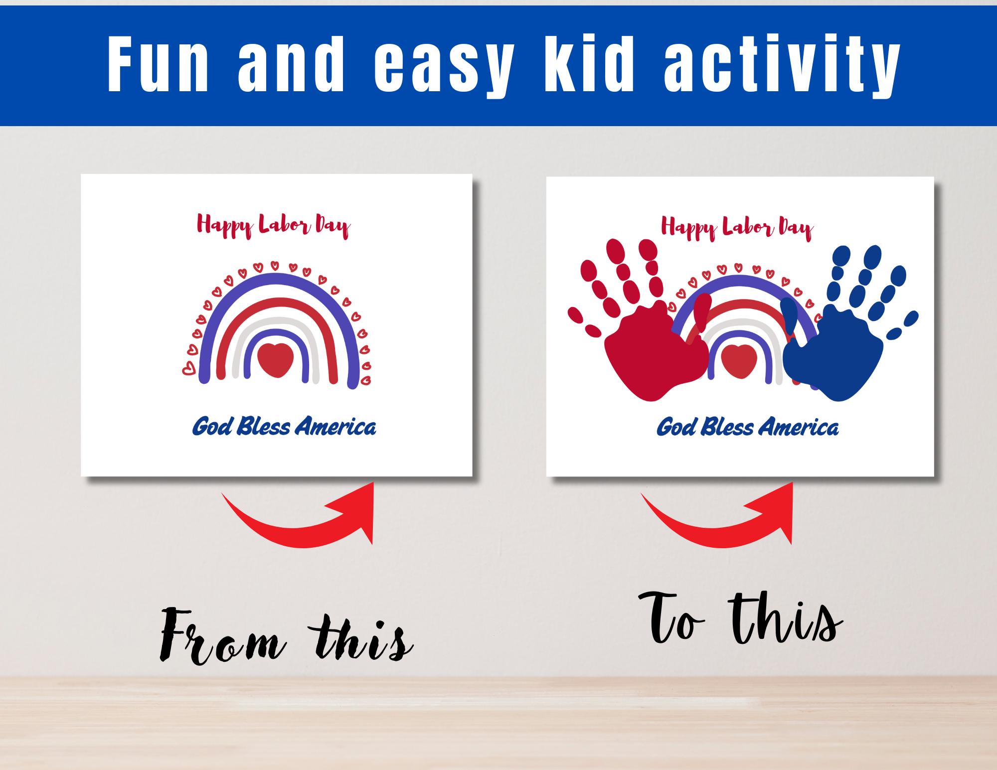 Labor Day Handprint Craft, Printable Labor Day Card, Patriotic ...
