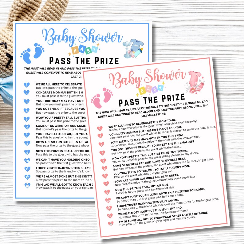 Pass the Prize Rhyme Game Baby Shower Game, Pass the Gift Poem, Baby ...