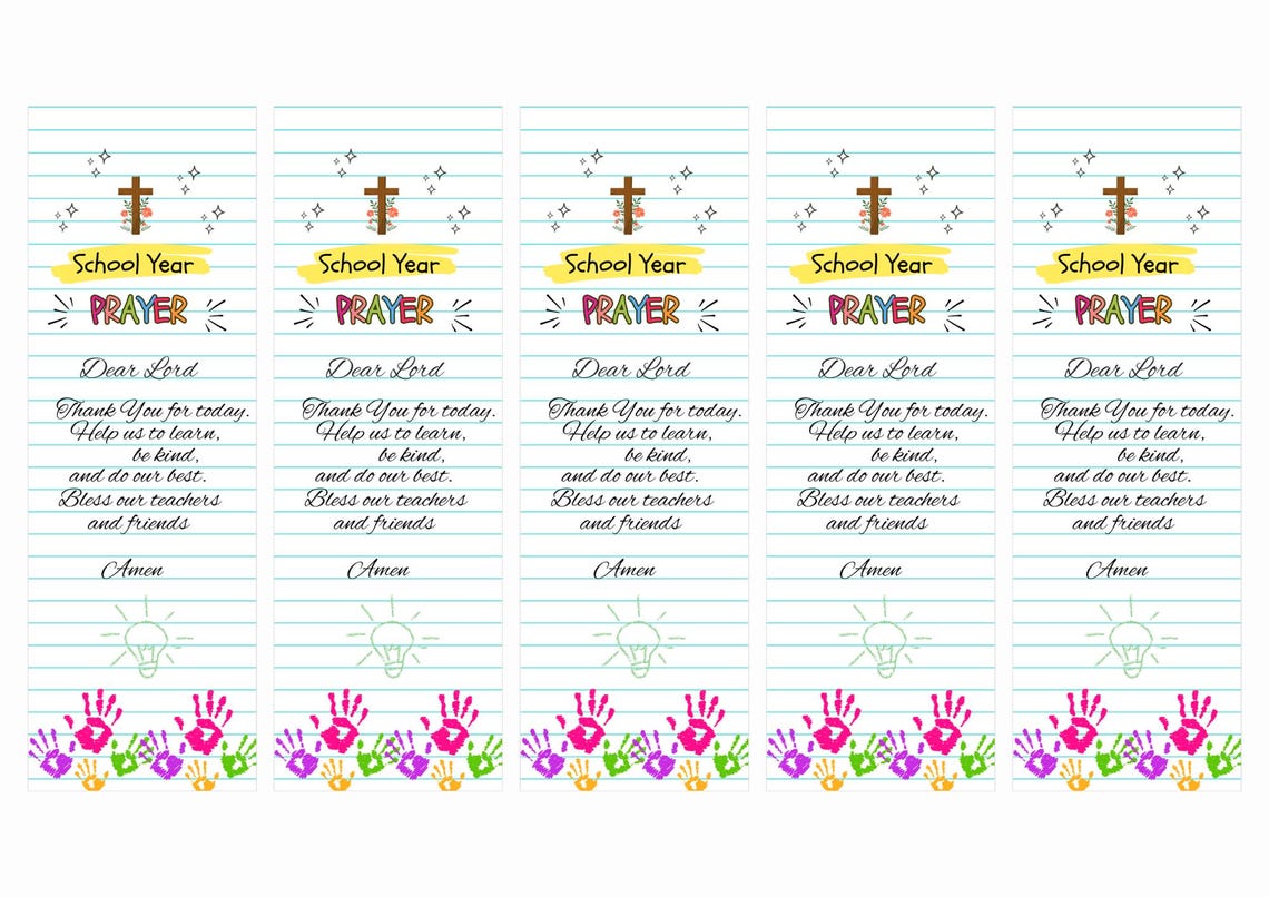 First Day of School Prayer Bookmark for Kids I Printable Sunday School ...