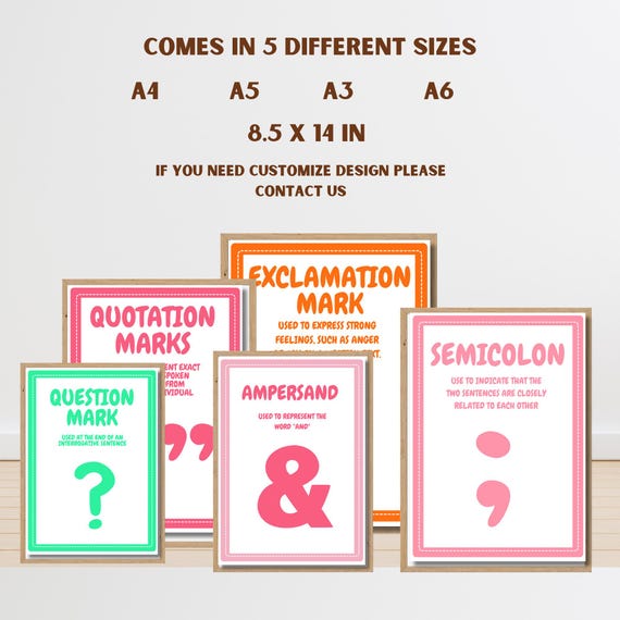Punctuation Posters HIQINLUG 26-Piece Punctuation Marks Poster Set ...