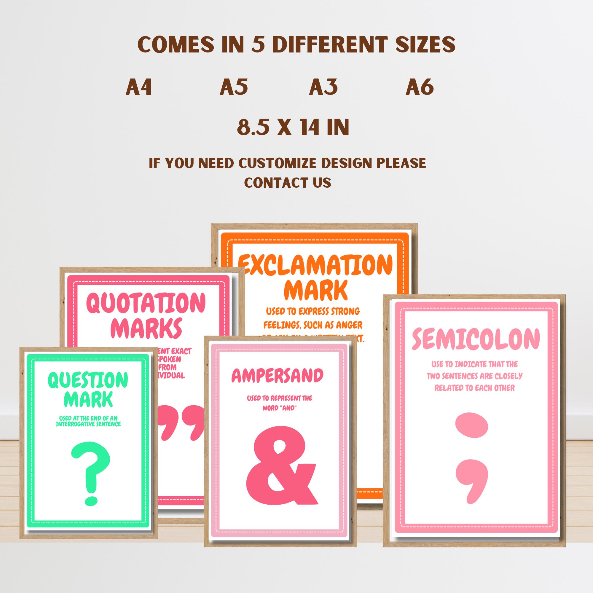 Punctuation Marks Posters, English Classroom Posters, Set of 12 Posters ...