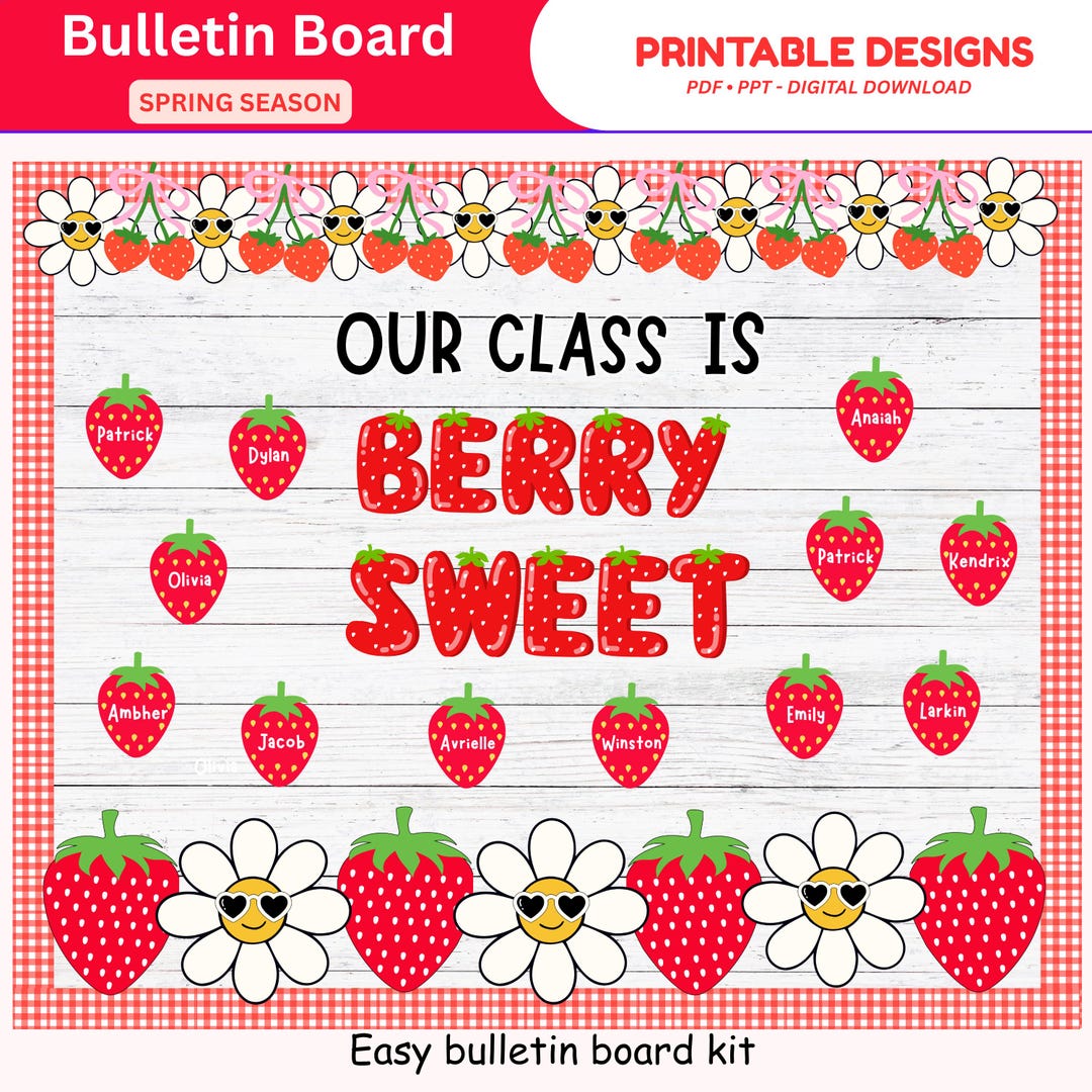 Editable Strawberry Bulletin Board Kit, Berry Sweet Classroom Decor ...