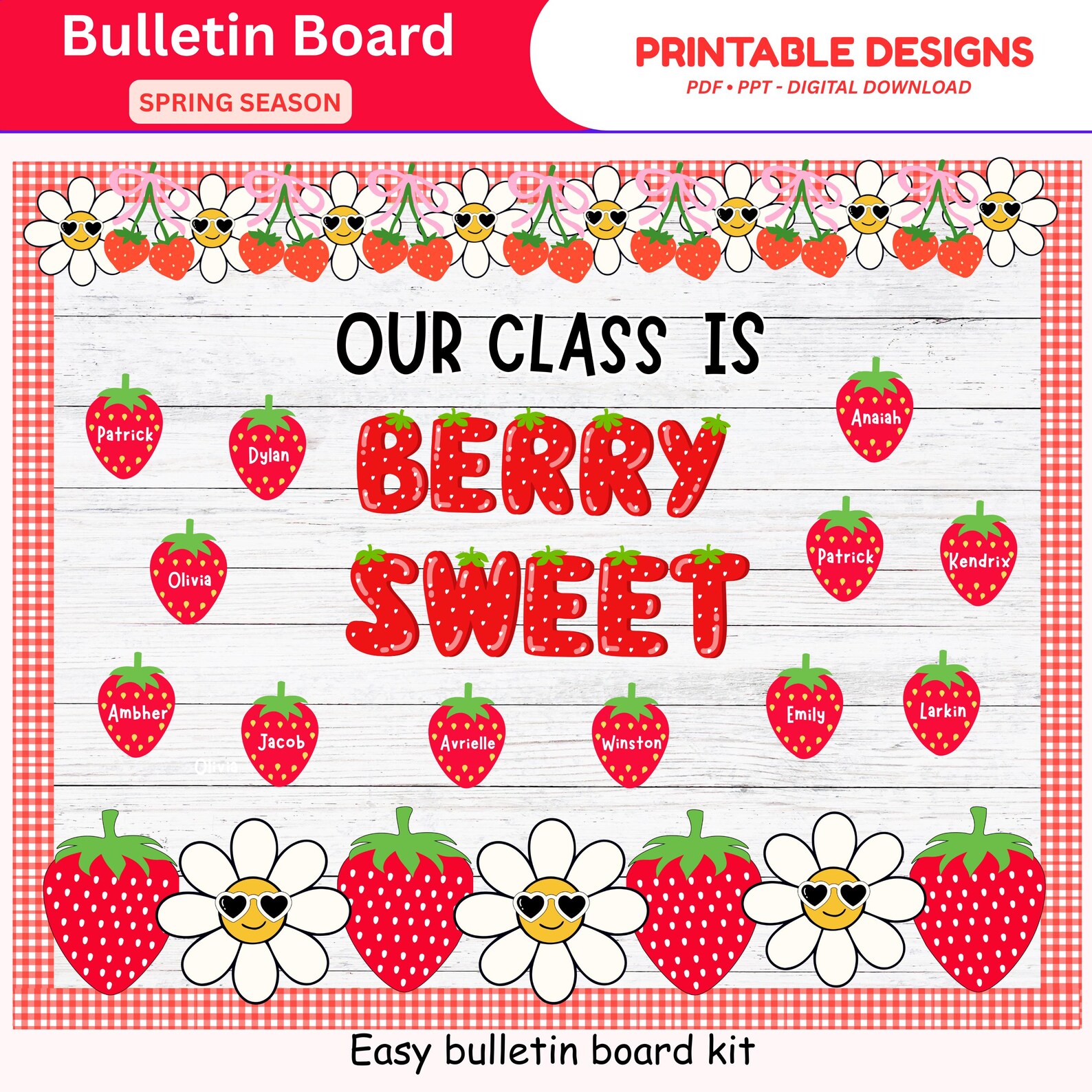 Editable Strawberry Bulletin Board Kit, Berry Sweet Classroom Decor ...