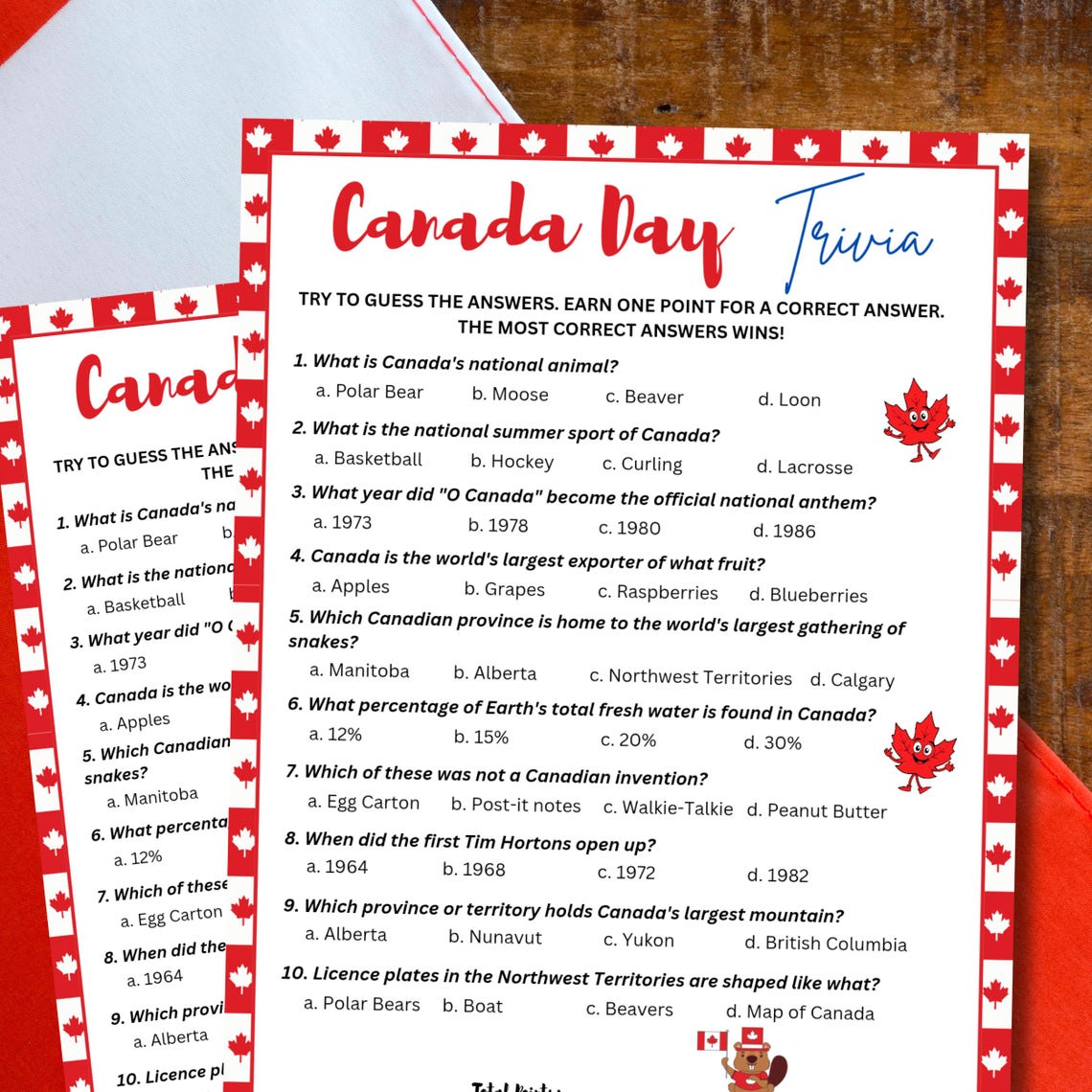 Canada Day Trivia Game | Printable Family Activity (digital Download ...