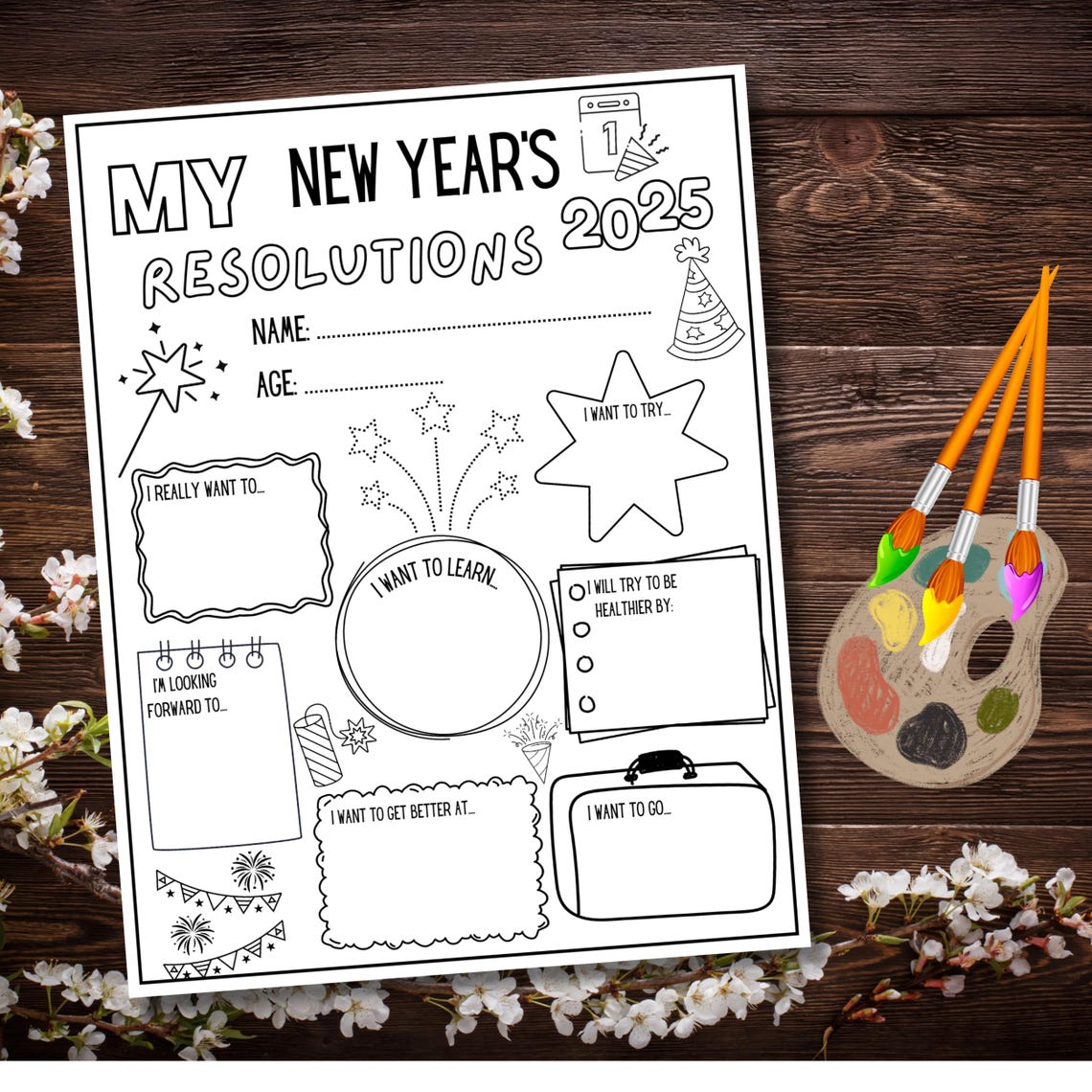 2025 New Year's Resolutions Coloring Page for Kids - New Year's Eve ...