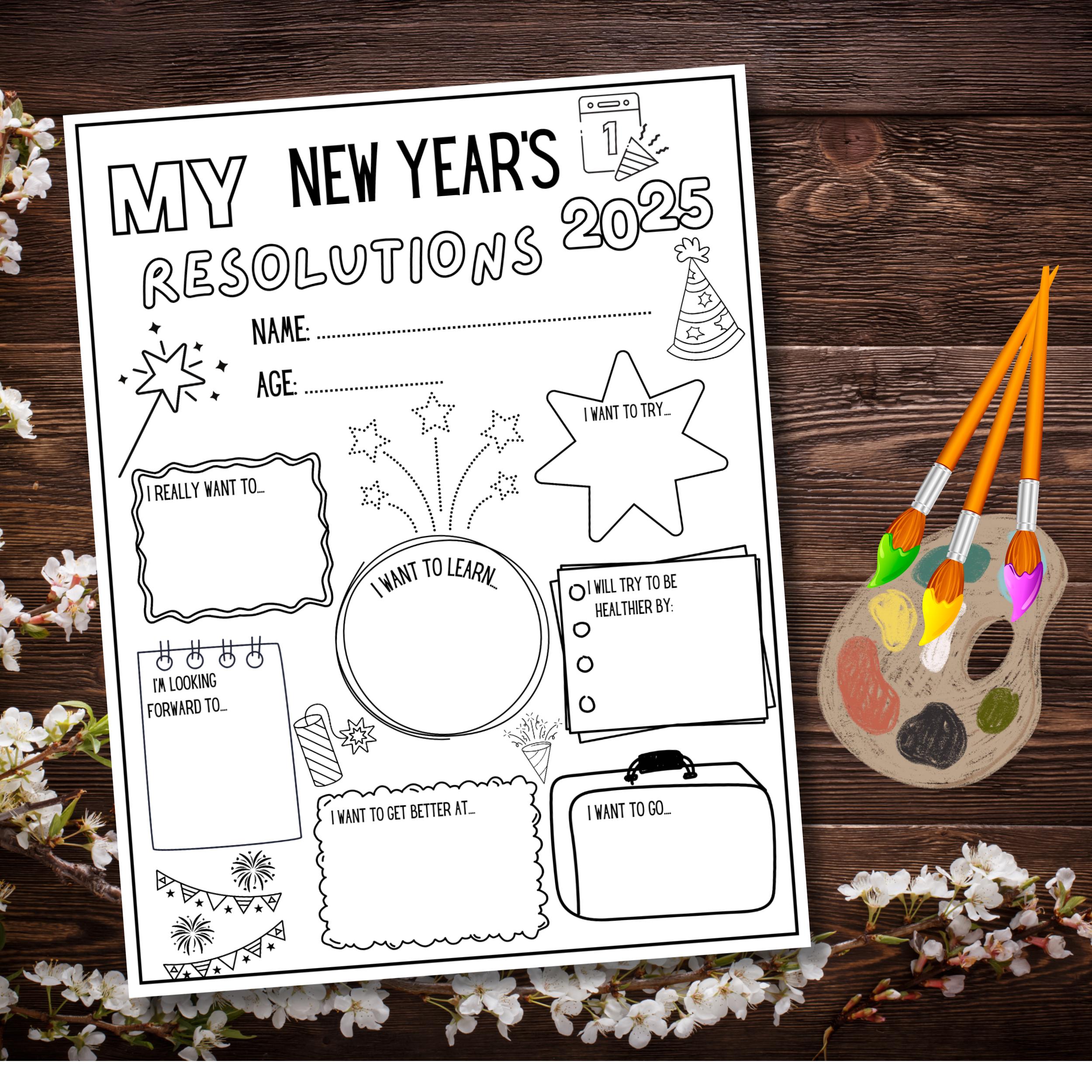 2025 New Year's Resolutions Coloring Page for Kids - New Year's Eve ...
