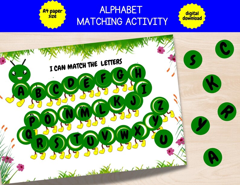 Caterpillar Letter Matching Printable, Busy Book, Learn Alphabet ...