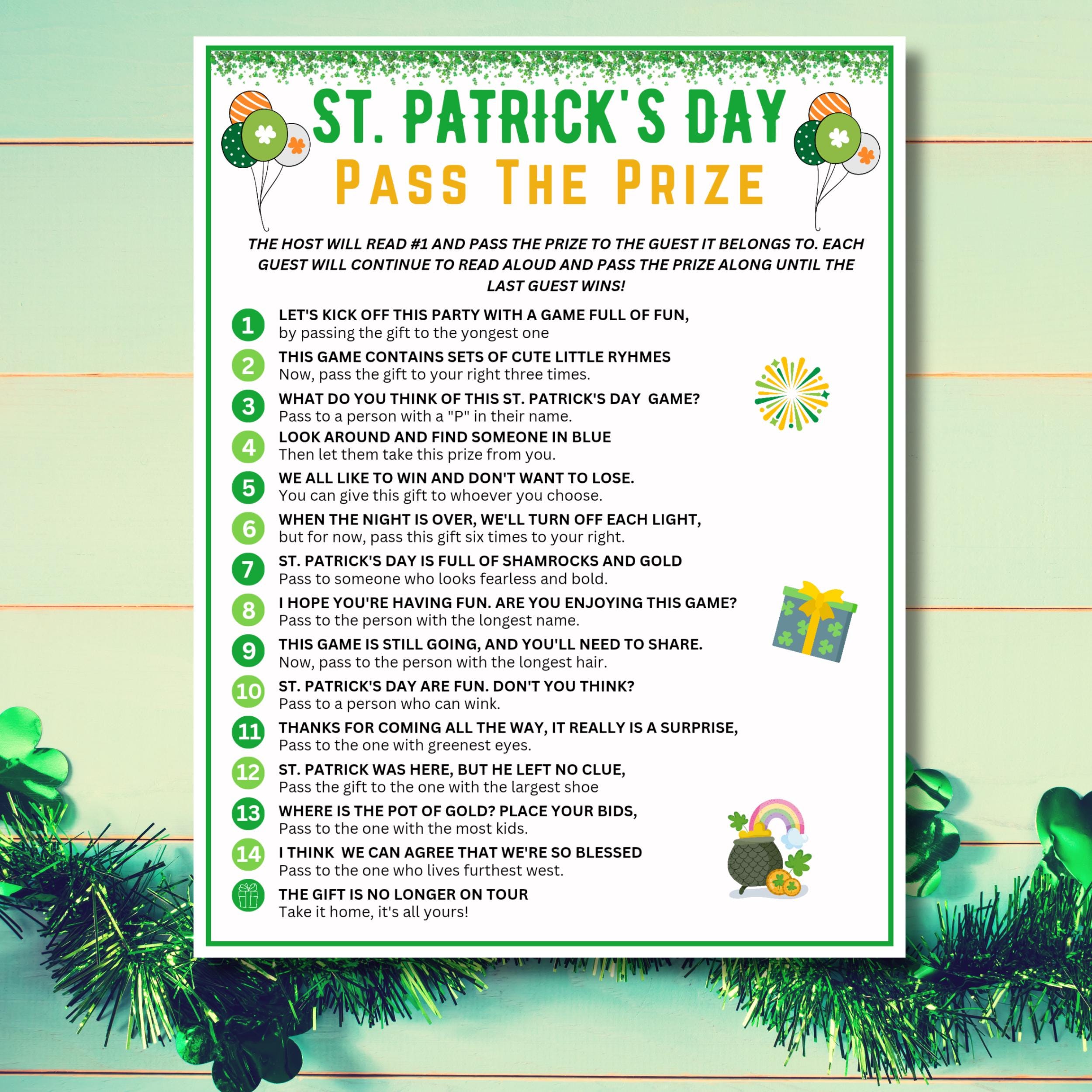 St. Patrick's Day Pass the Prize Party Game (printable) - Etsy