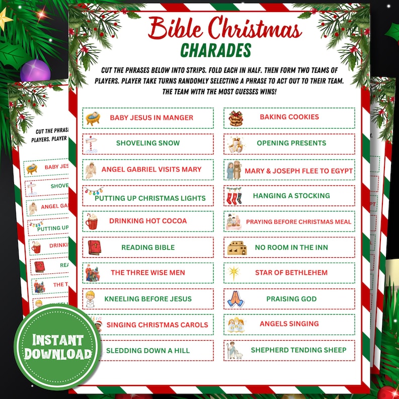 Bible Christmas Charades Game | Nativity Christian Printable for Church ...