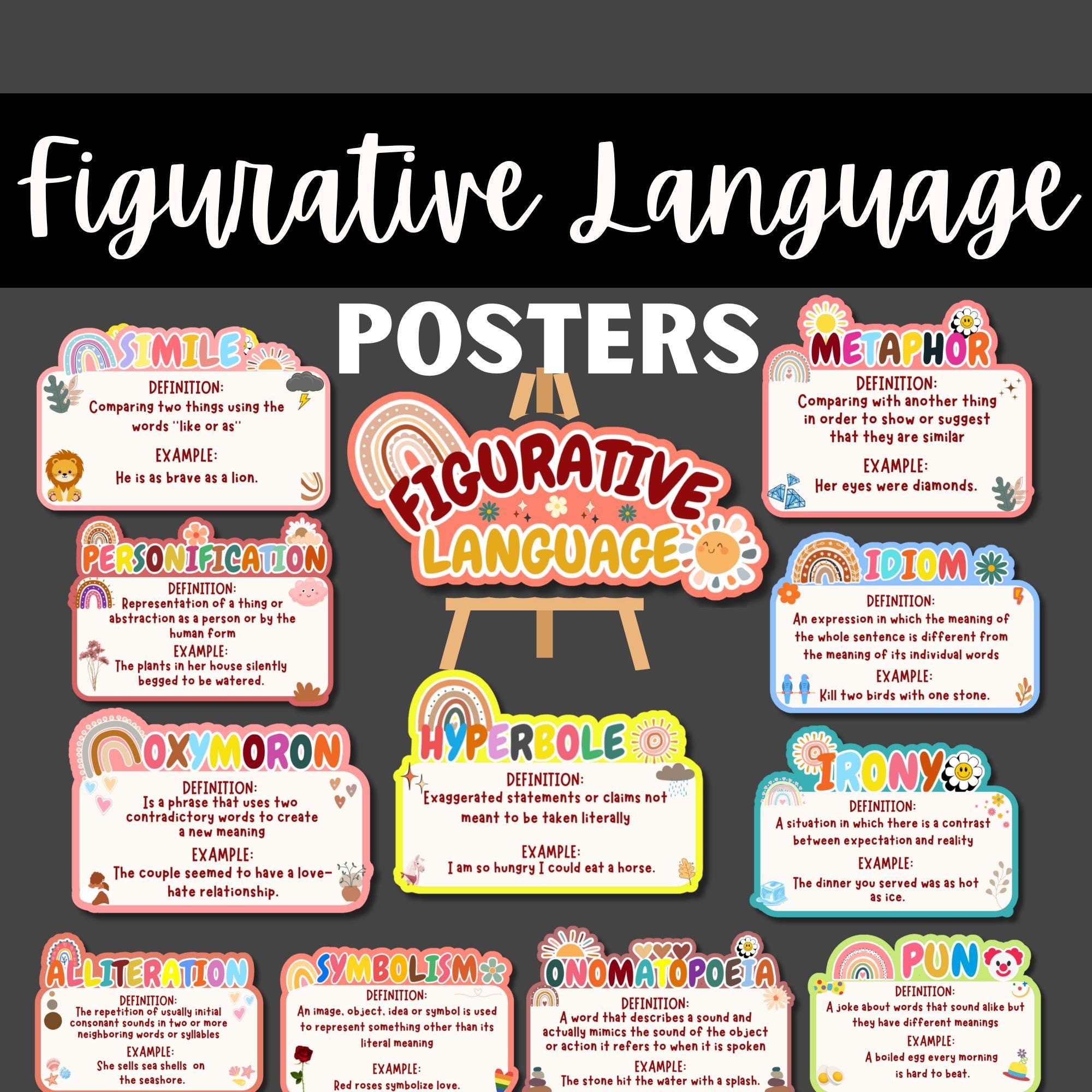 Figurative Language Posters | English Grammar, Classroom Decor (PDF) - Etsy