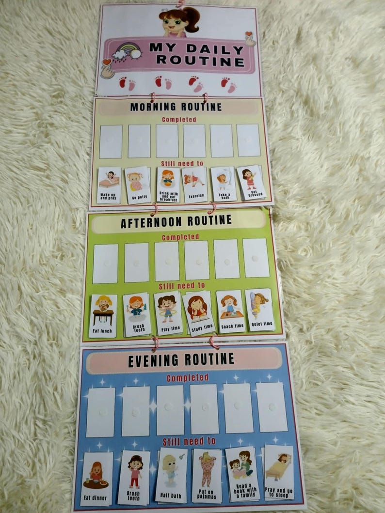 Girl Daily Routine Chart Printable, Morning, Afternoon, Evening Bedtime ...