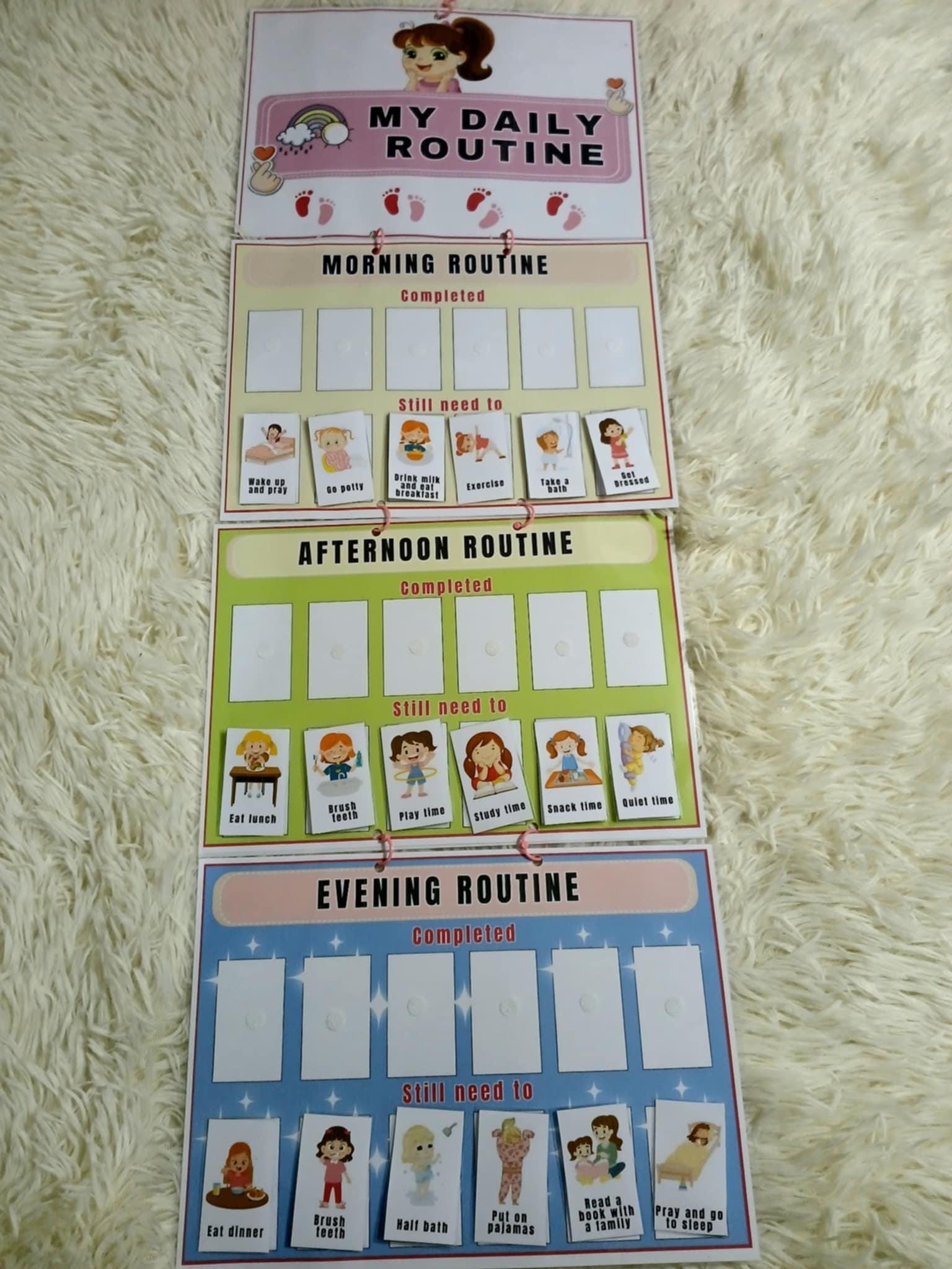 Girl Daily Routine Chart Printable, Morning, Afternoon, Evening Bedtime ...