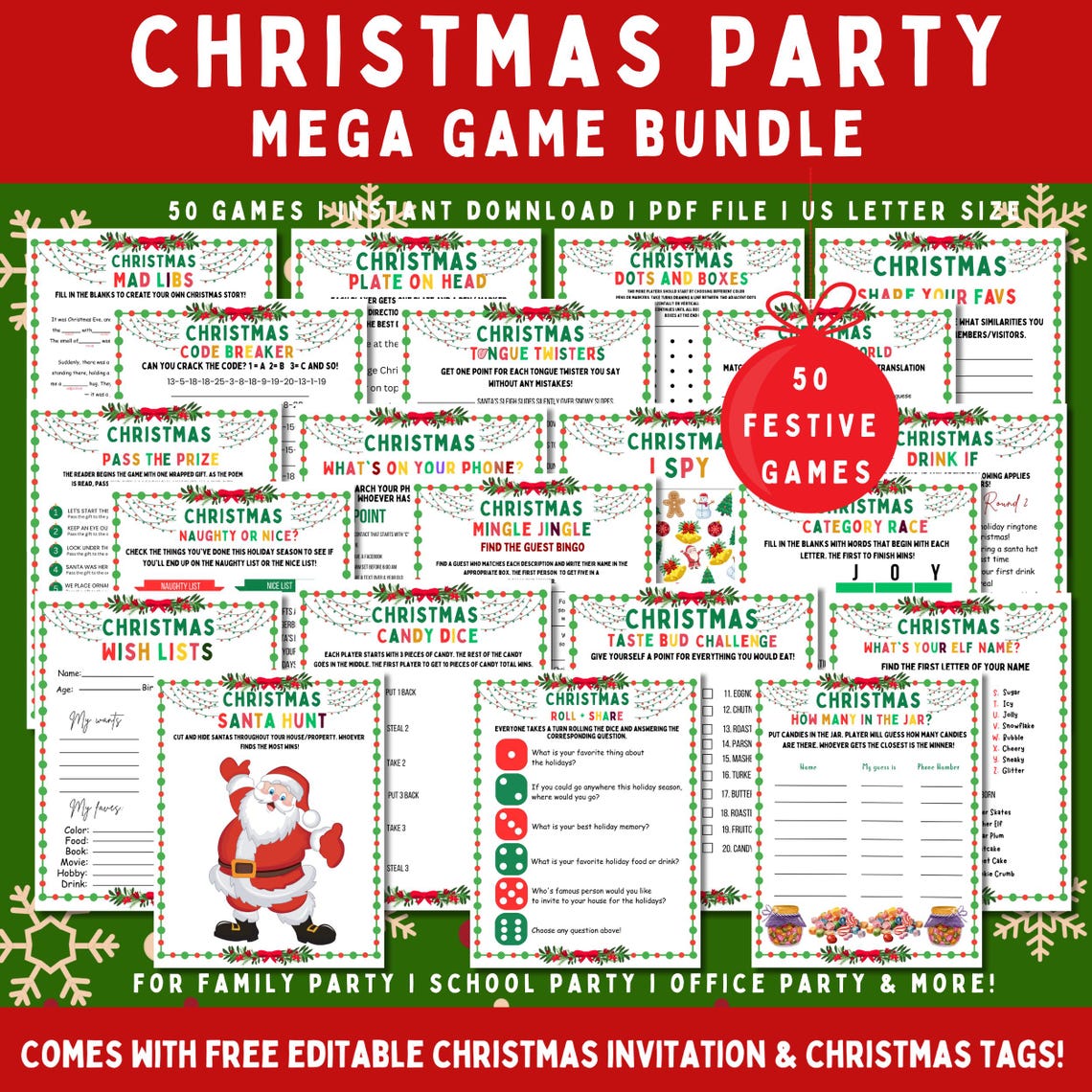 50 Christmas Games Bundle | Printable Holiday Party Games (PDF) - Etsy
