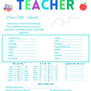 Favorites Teacher Survey, Editable Canva Template, Printable Back to ...