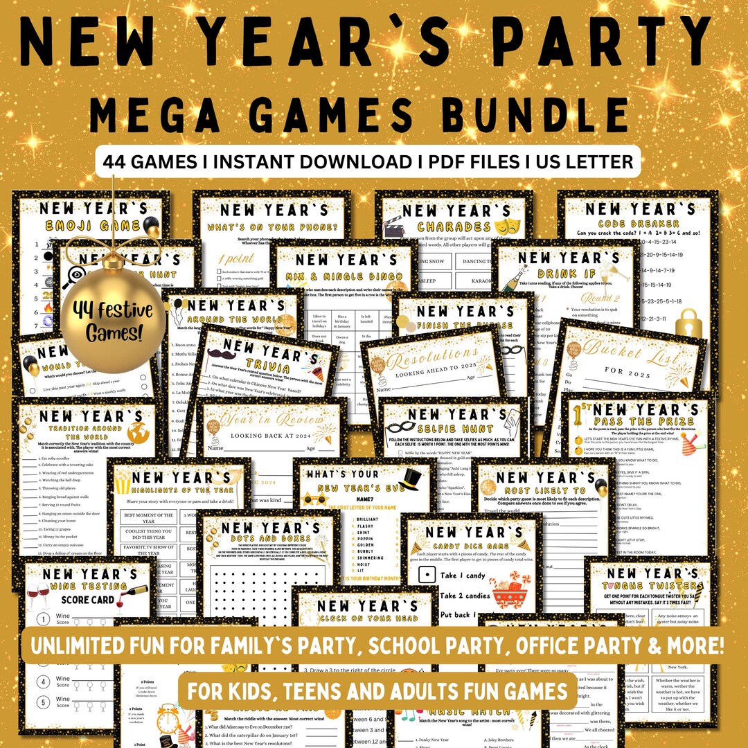 New Year Game Mega Bundle, New Year's Eve Game Bundle New Year Party ...