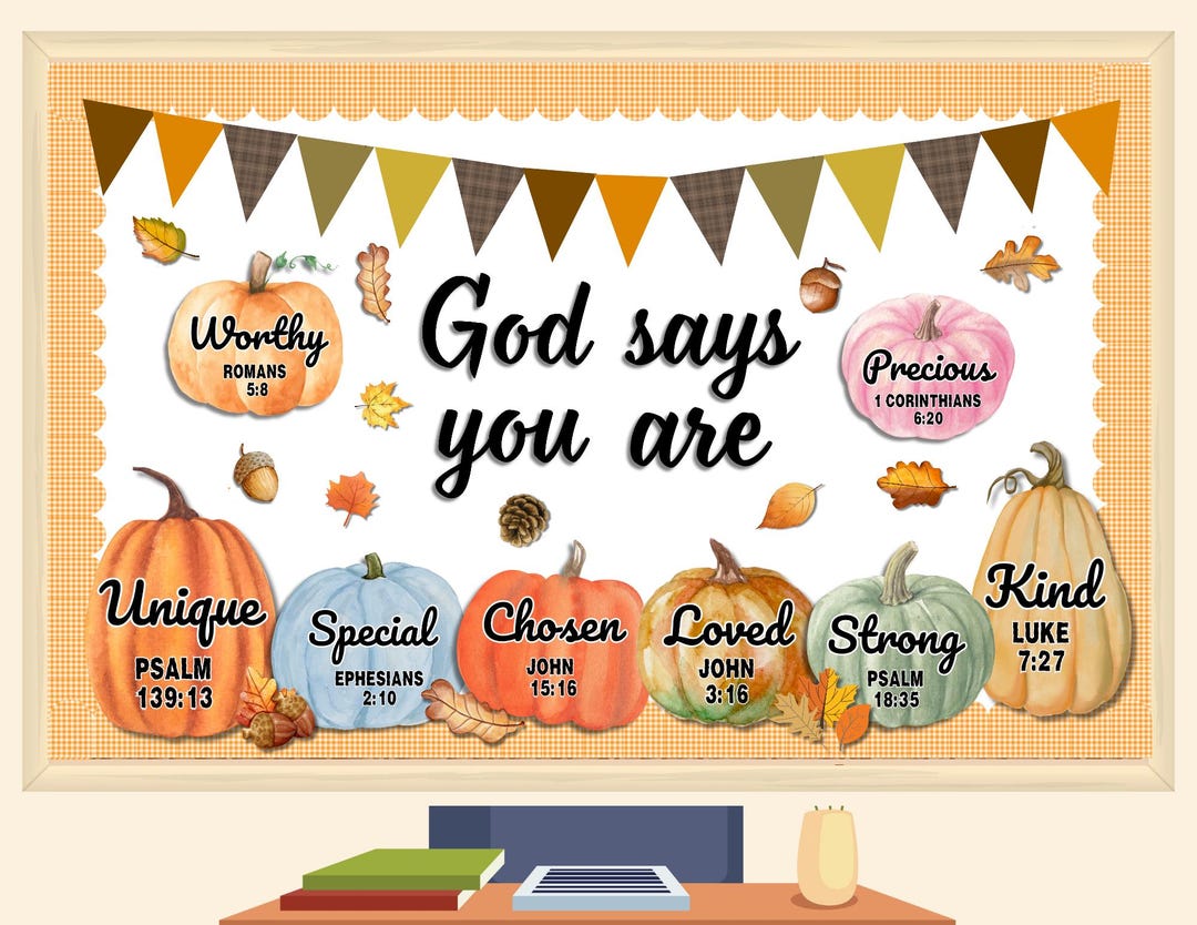 Religious Fall Bulletin Board | Christian Scripture, Editable - Etsy