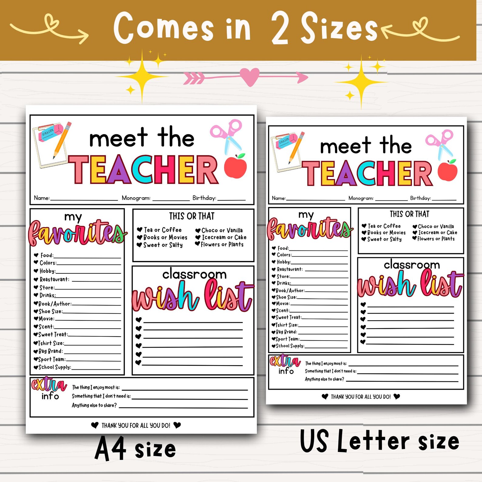 Teacher Favorite Things Questionnaire | Back to School Teacher Survey ...
