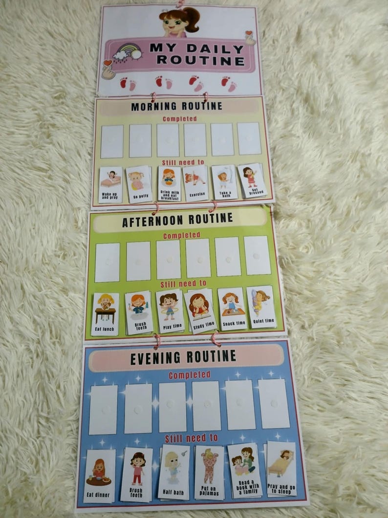 Girl Daily Routine Chart Printable, Morning, Afternoon, Evening Bedtime ...