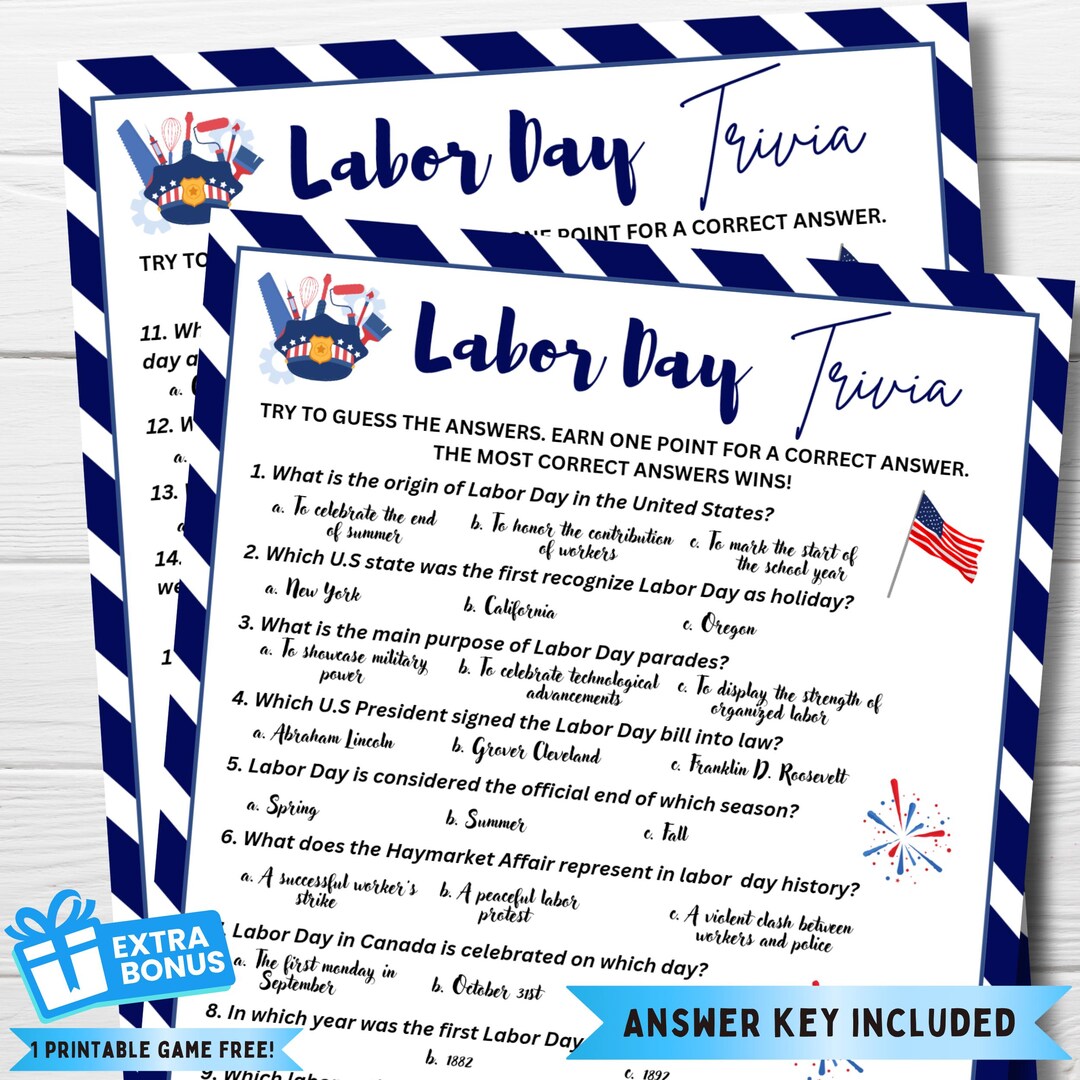 Printable Labor Day Trivia Game, Party Activity (digital Download) - Etsy