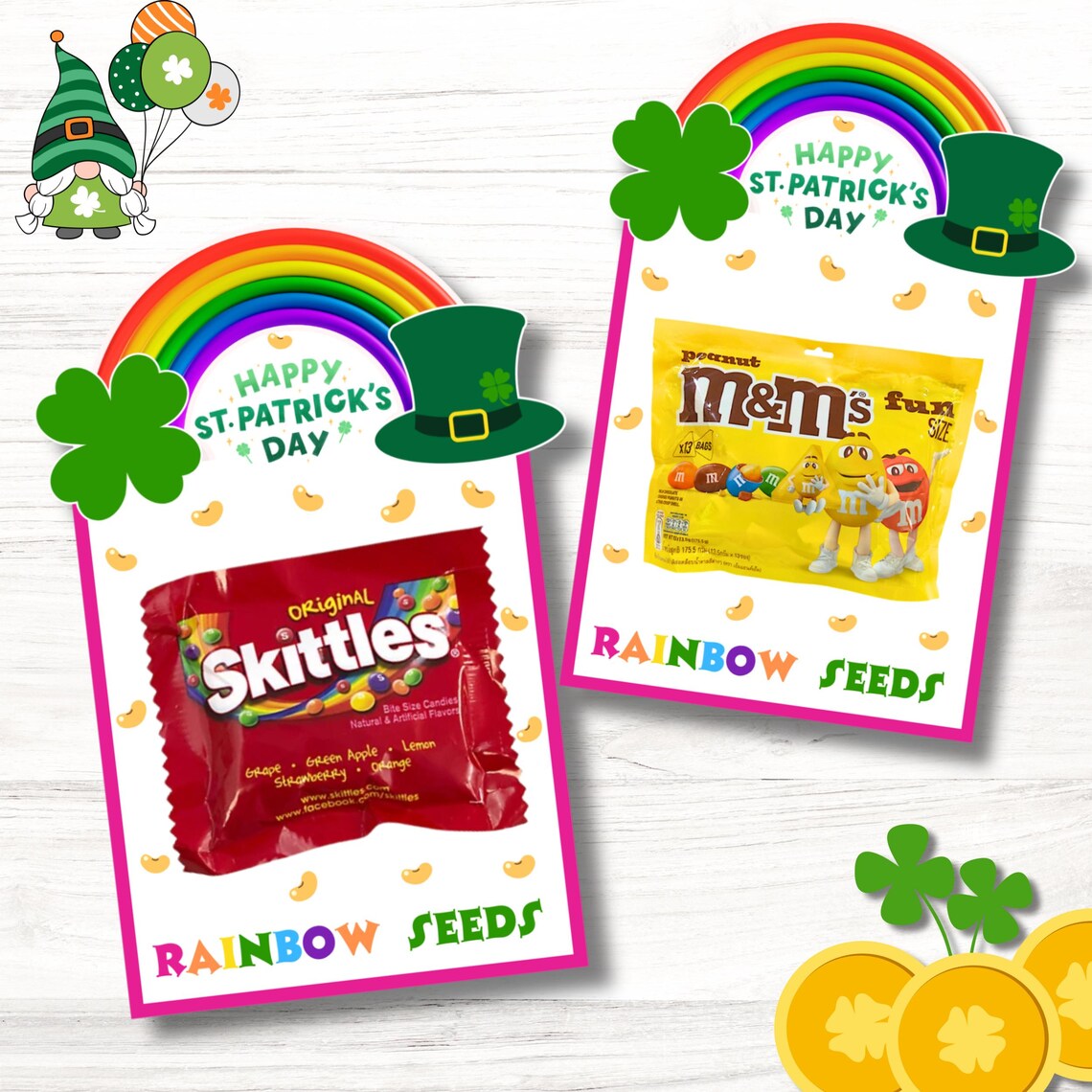 St Patrick's Day Gift Tag, Skittles Rainbow Seeds, Candy Favor Tag ...
