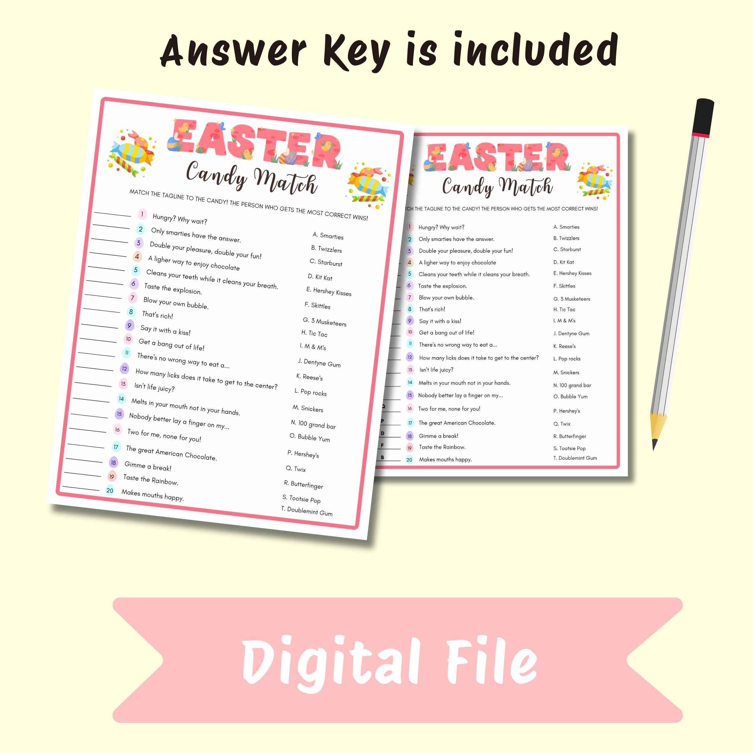 Easter Candy Match Up, Easter Candy Quiz, Easter Classroom Activity ...
