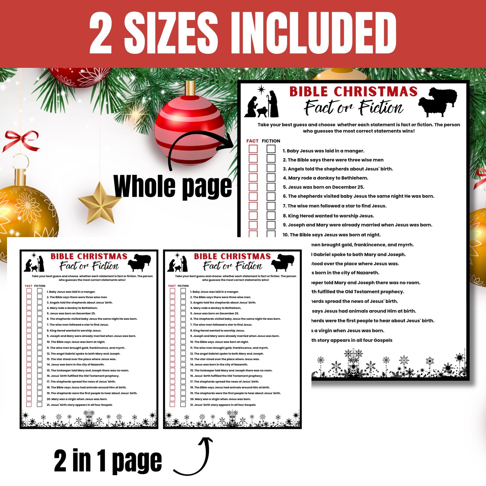 Bible Christmas Fact or Fiction Game | Nativity Christian Printable for ...