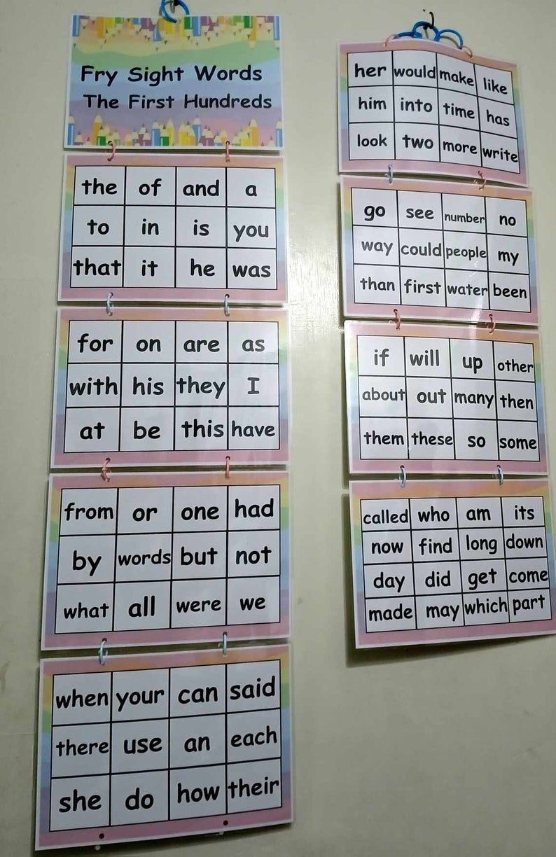 100 Printable Let's Learn Fry 1st Hundred Sight Words Hanging Charts ...