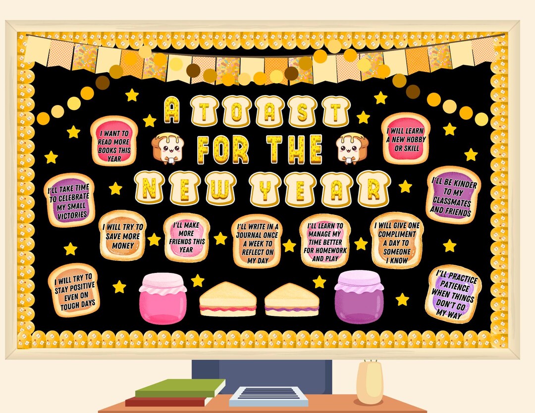 New Year Bulletin Board Kit, Toast Theme (printable & Editable) - Etsy