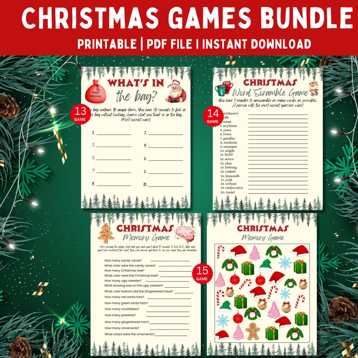 Printable Christmas Games Bundle | Family Holiday Party (PDF) - Etsy