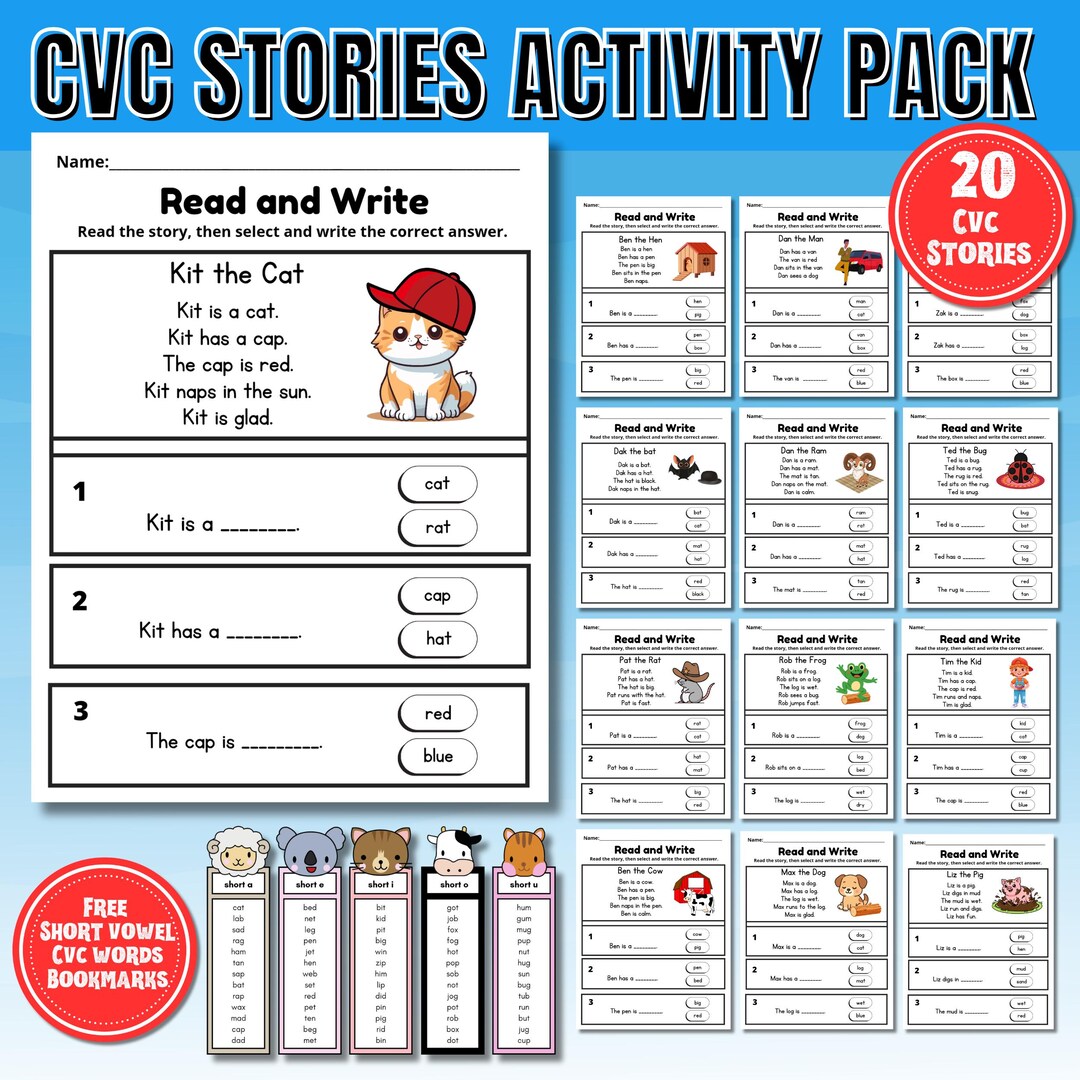 CVC Stories - Homeschool - Prek | Kindergarten - Etsy