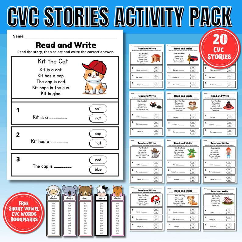 CVC Stories - Homeschool - Prek | Kindergarten - Etsy