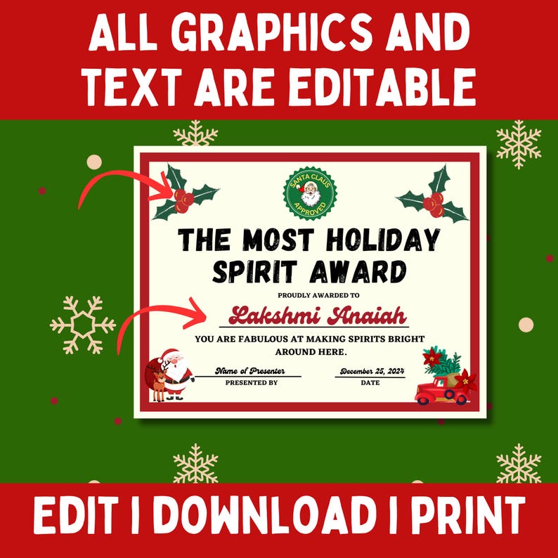 Christmas Office Awards, Holiday Employee Awards, Christmas ...