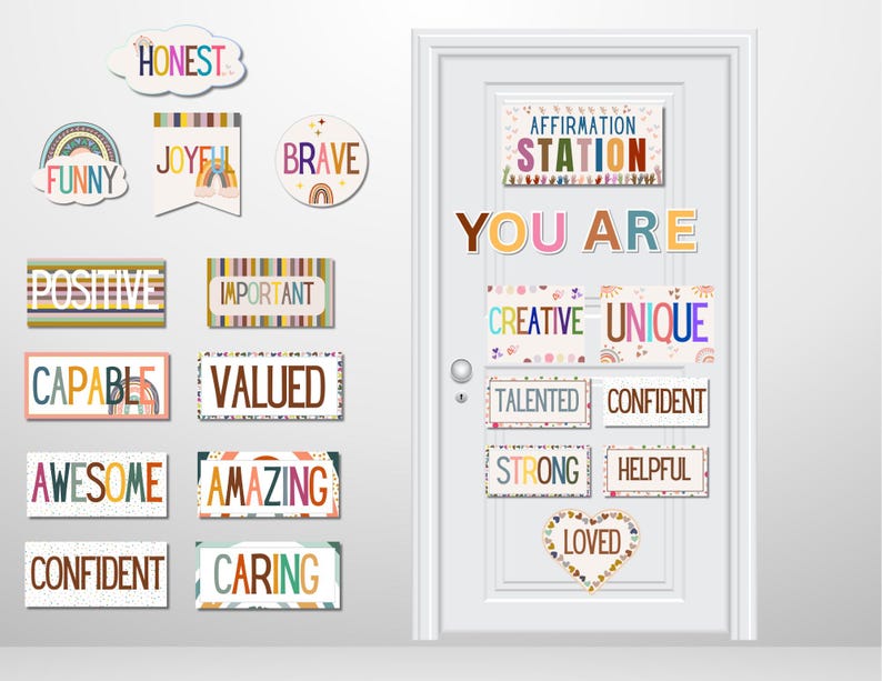 Boho Affirmation Station Boho, Bulletin Board Display, Neutral ...