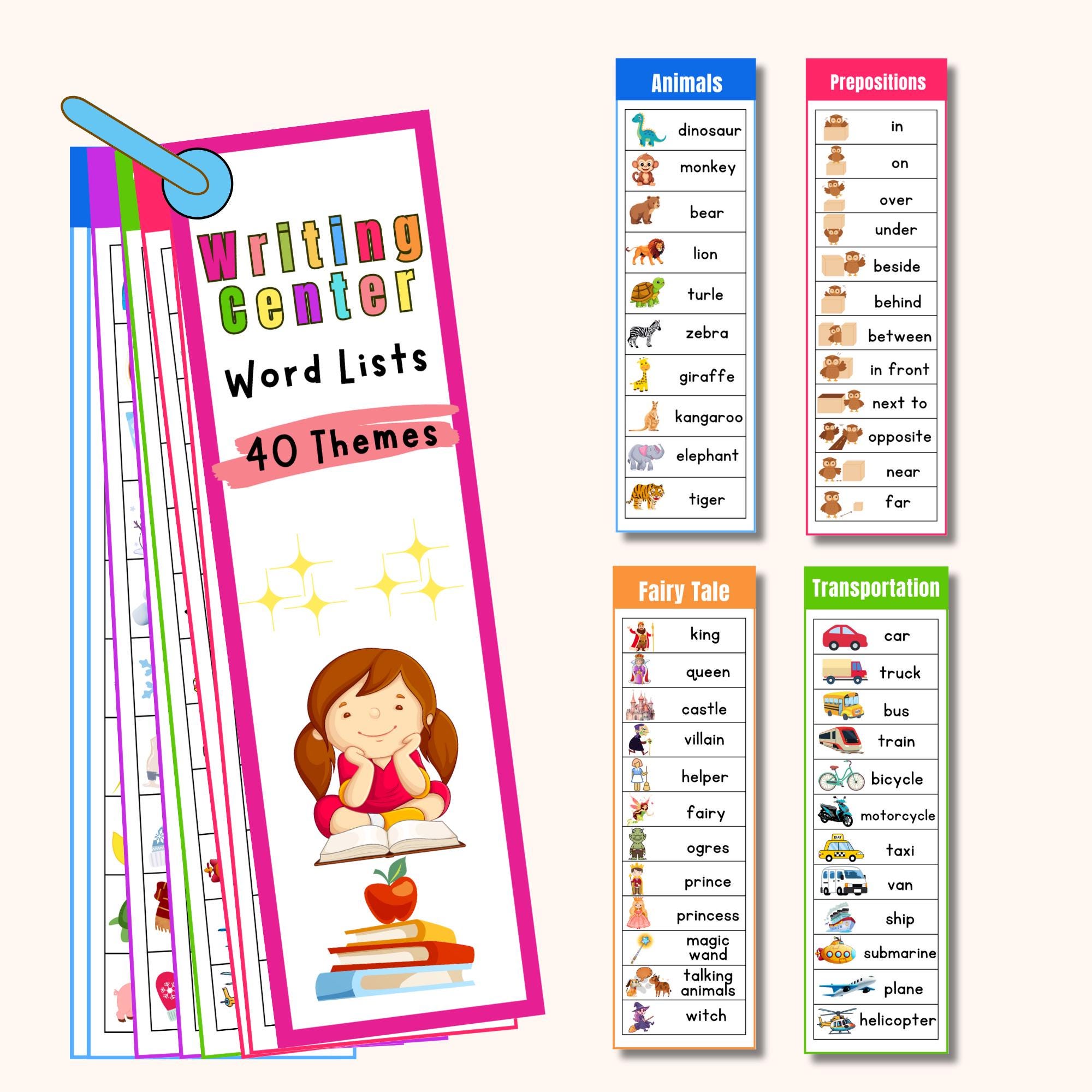 40 Themes Writing Center Flash Cards, English Sight Words Lists, Kids ...
