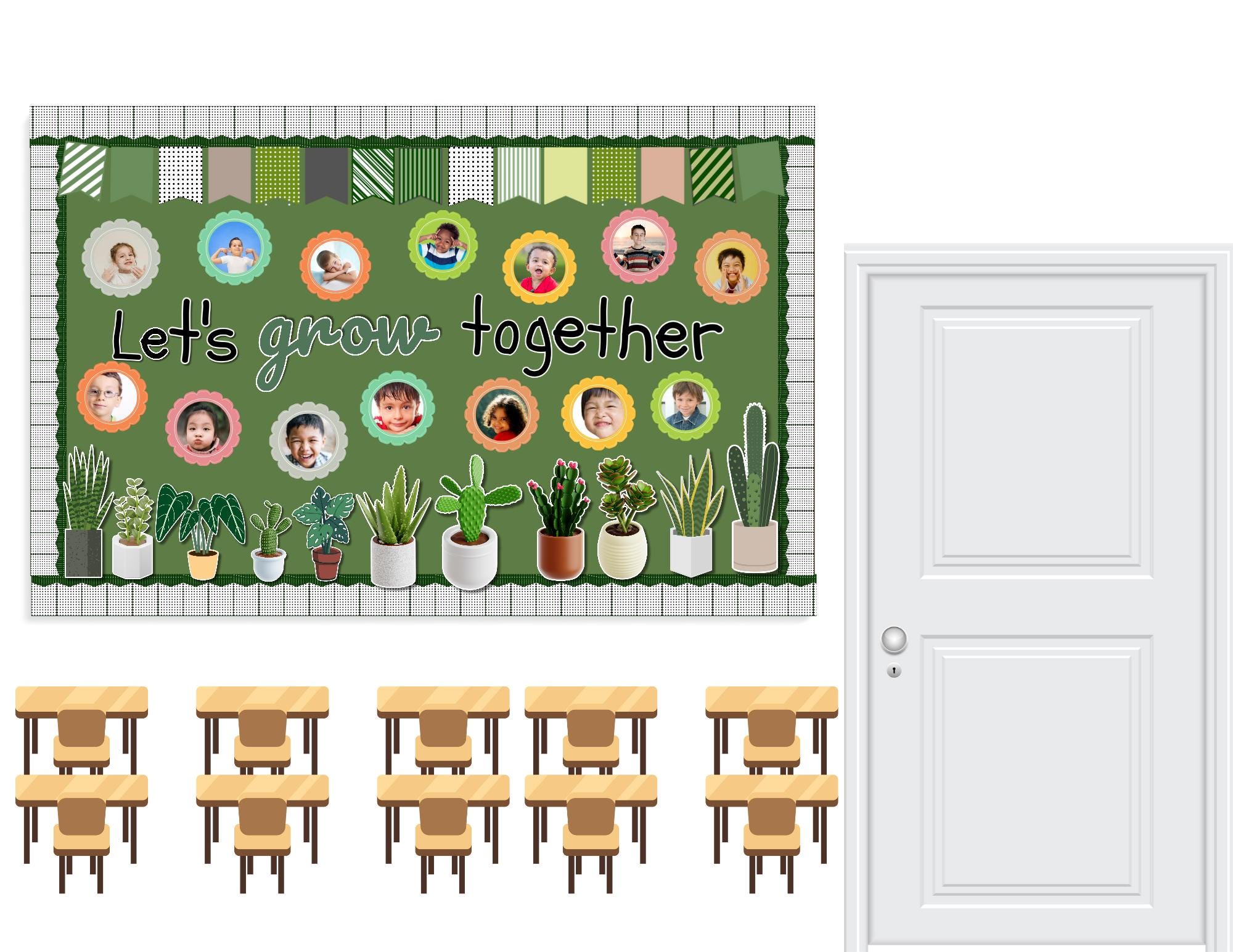 Succulent Classroom Bulletin Board Kit, Plant Theme Decor (printable ...