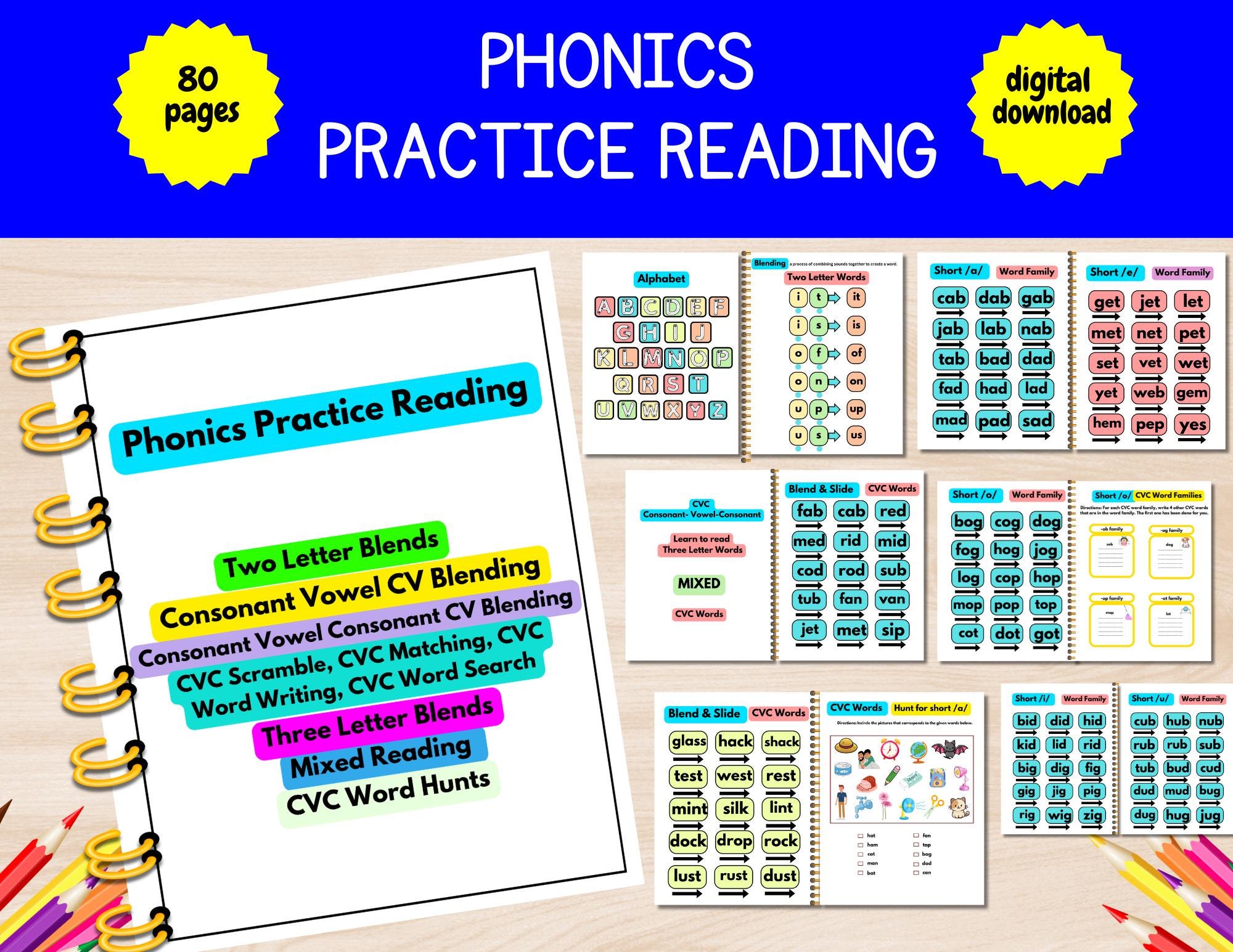 CVC Phonics Book, CVC Words Bundle, Practice Reading Book, Phonics ...