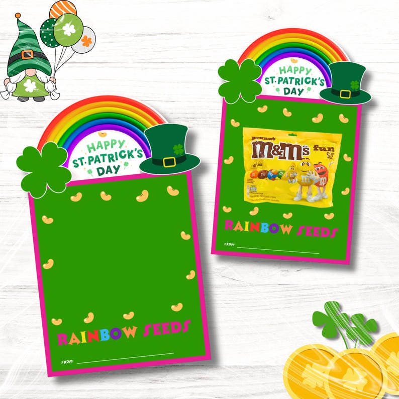 St Patrick's Day Gift Tag, Rainbow Seeds Candy Favor (instant Download ...