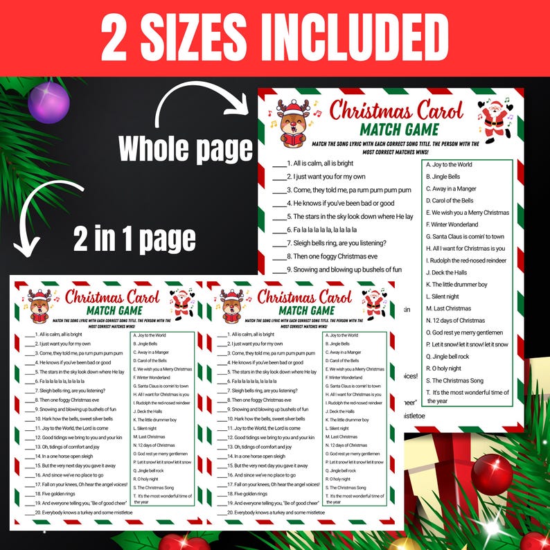 Christmas Carol Game, Printable Christmas Game, Christmas Song Trivia ...