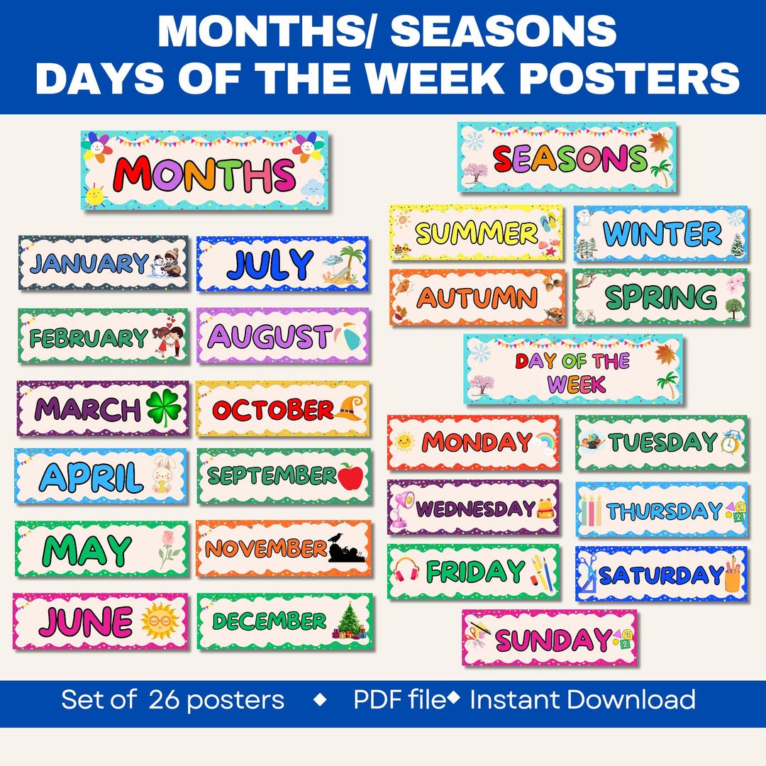 Bundle Classroom Posters, 26 PCS Monthly Headliners Set of 12 Months of ...