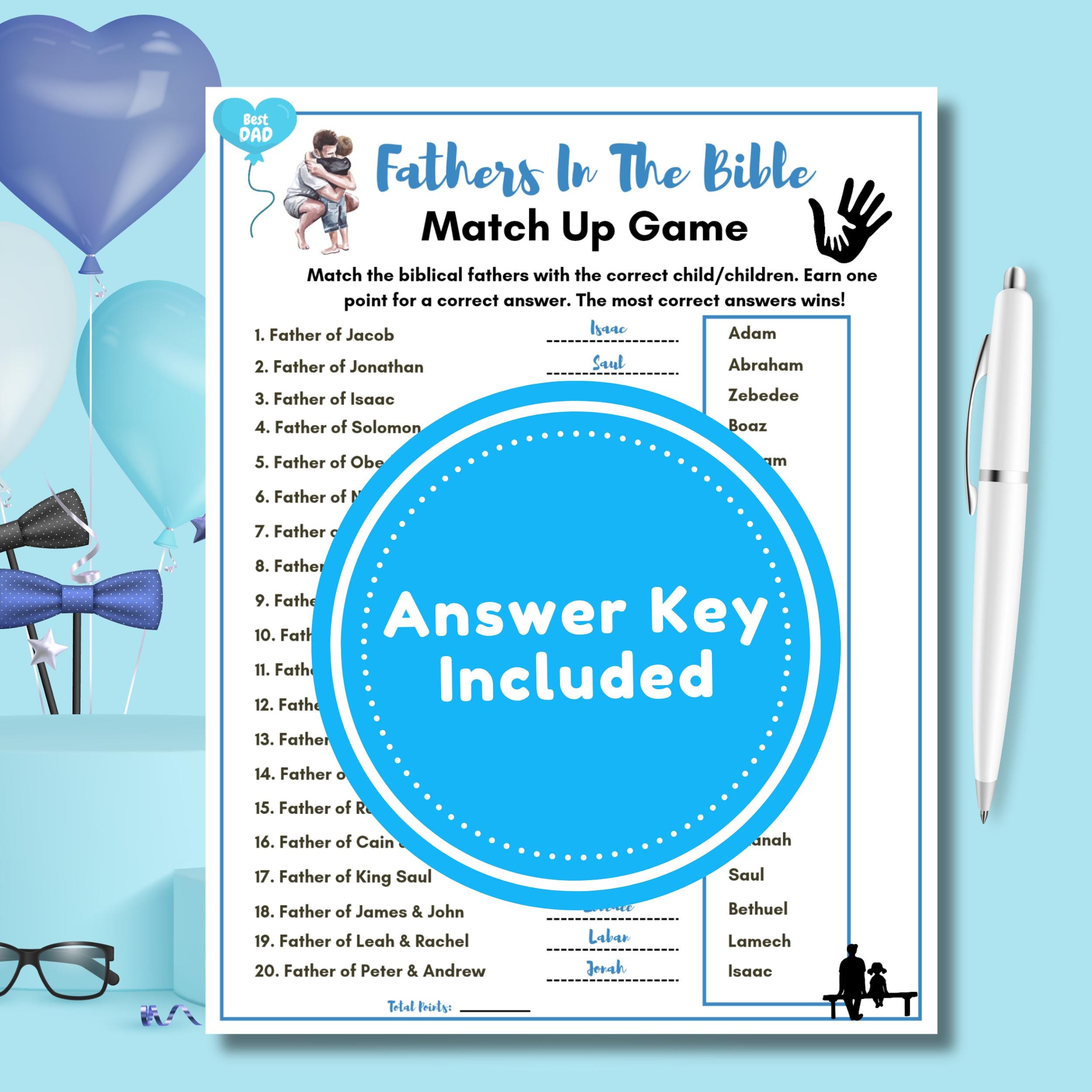 Fathers in the Bible Father's Day Match up Game, Printable Father's Day ...